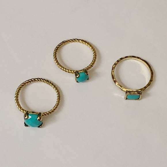 Jewelry | Boho Gold Turquoise Ring Trio Set | Poshmark